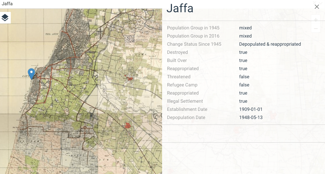 La mappa che mostra la Palestina prima della creazione di Israele