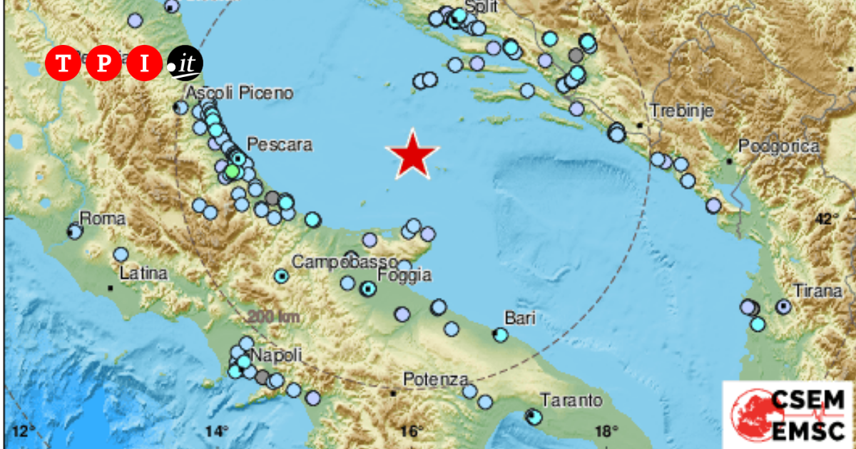 Forte scossa di terremoto nel mar Adriatico: percepita in Italia