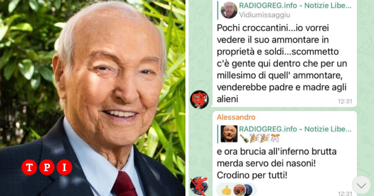 Gli insulti a Piero Angela su Telegram: "Morto un servo e un massone"
